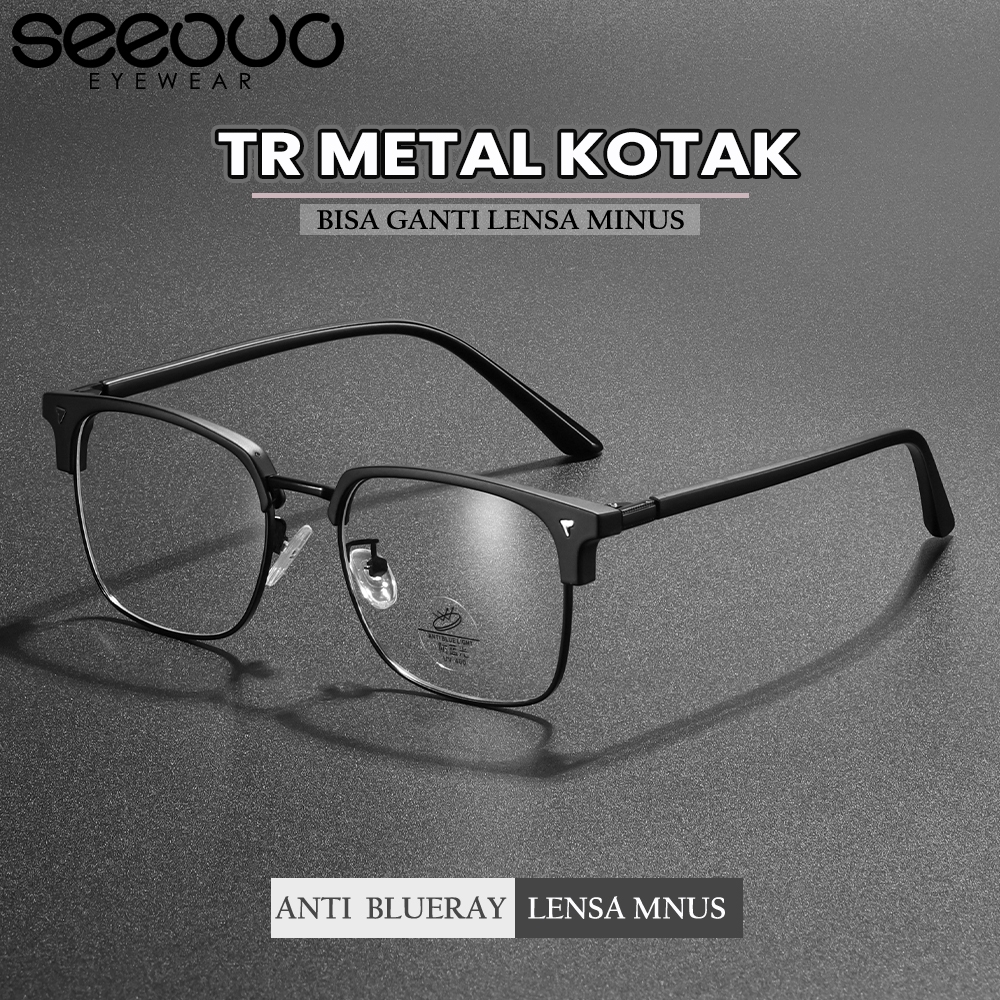 Jual Seeouo Antiradiasi Blueray Kacamata Model Kotak Business Style Comfortable Frame TR90+Metal ...