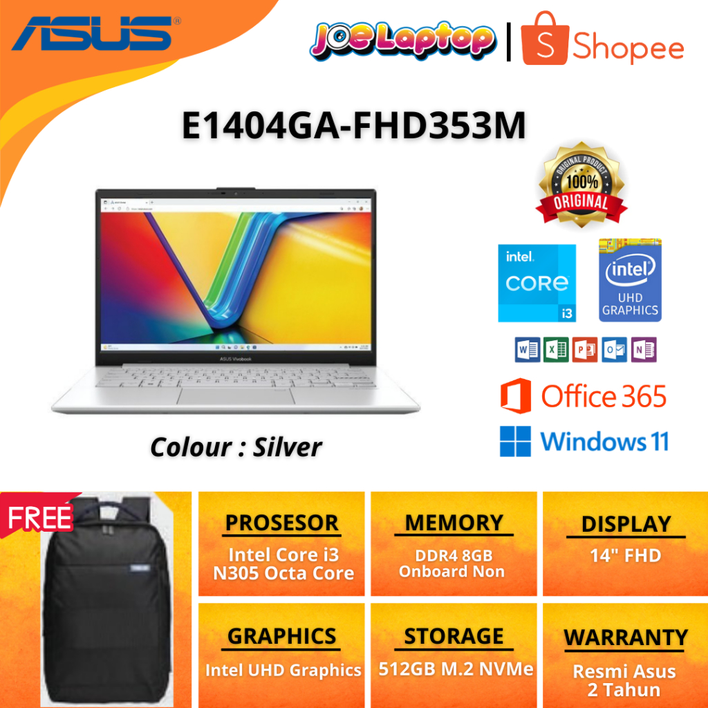 Jual Asus Vivobook Go 14 E1404GA-FHD353M Silver i3 N305 Win11 OHS ...