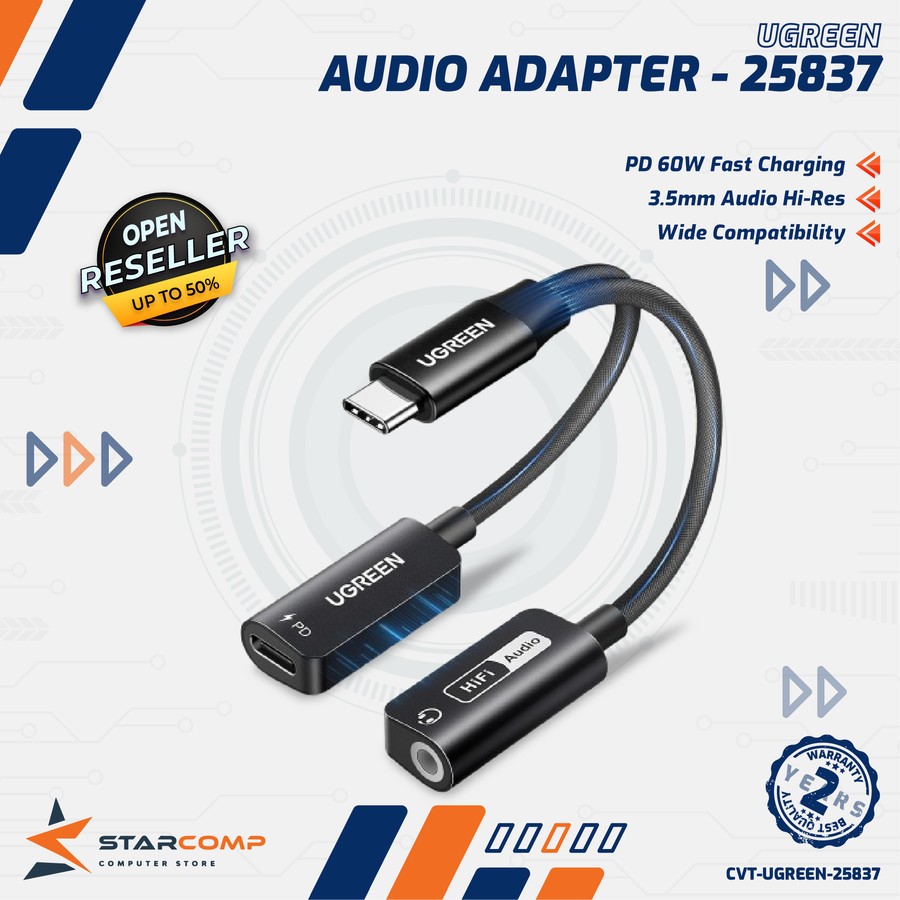 Jual UGREEN 25837 2in1 Splitter USB-C to Jack 3.5mm Audio DAC Adapter ...