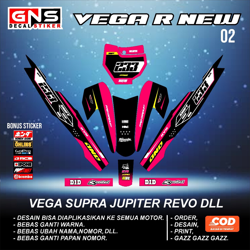 Jual Sticker RBT VEGA R NEW MOTOR RBT BEBEK MODIF SUPERMOTO YZ CRF KLX ...