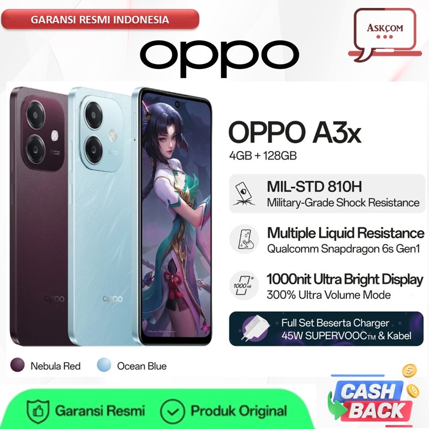 Jual OPPO A3x 4GB+128GB Qualcome 4G Gen1 6.67inches 120Hz 5100 mAh 45W GARANSI RESMI | Shopee ...