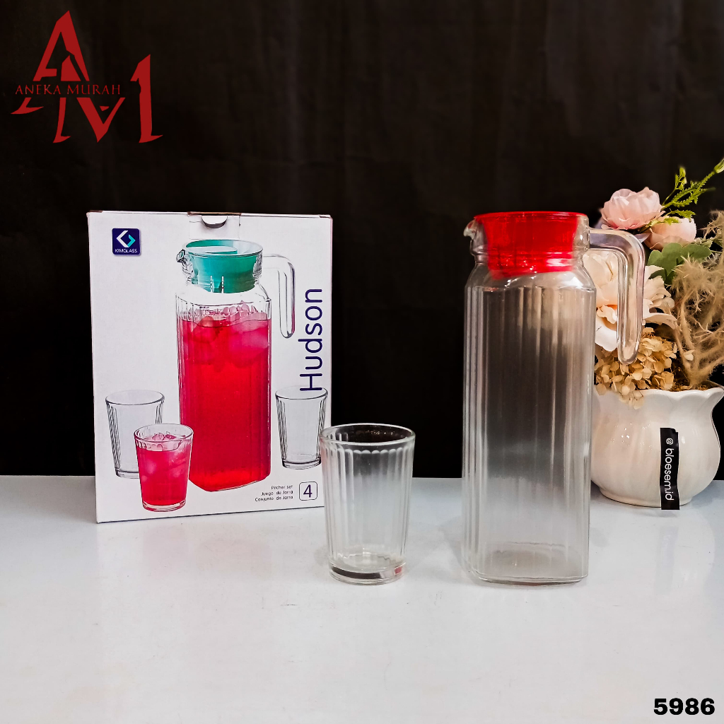 Jual KIMGLASS TEKO SET + GELAS PCLS 1120/4-2GB HUDSON (5986) | Shopee ...