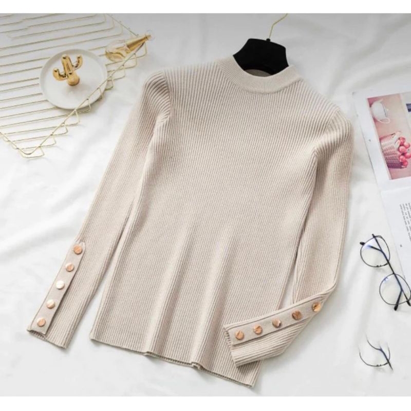 Jual Baju Rajut Inner Manset Wanita Inara motif Kancing turtleneck ...