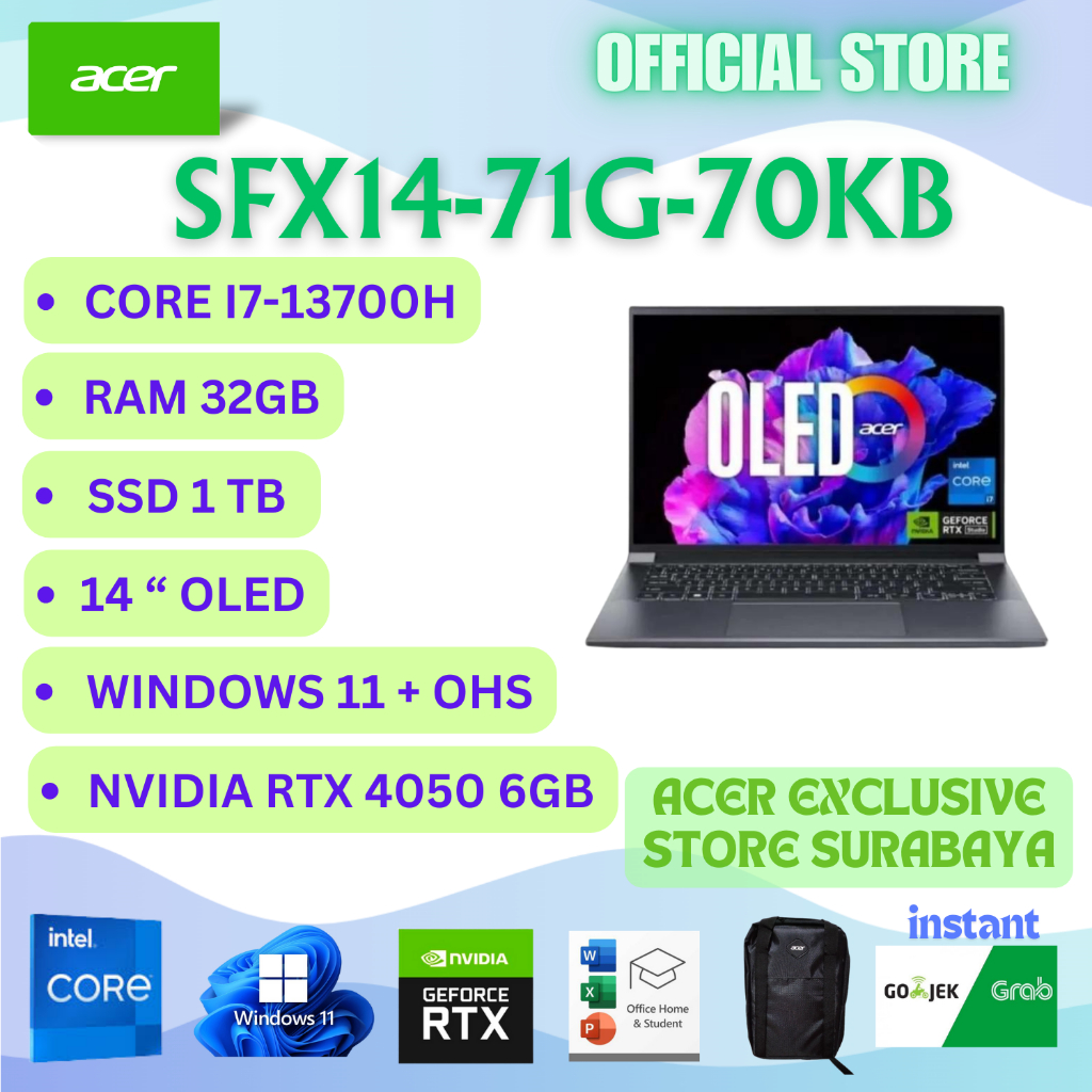 Jual ACER Swift X 14 SFX14-71G i7-13700H 32G 1TB RTX4050 14.5" OLED W11 ...
