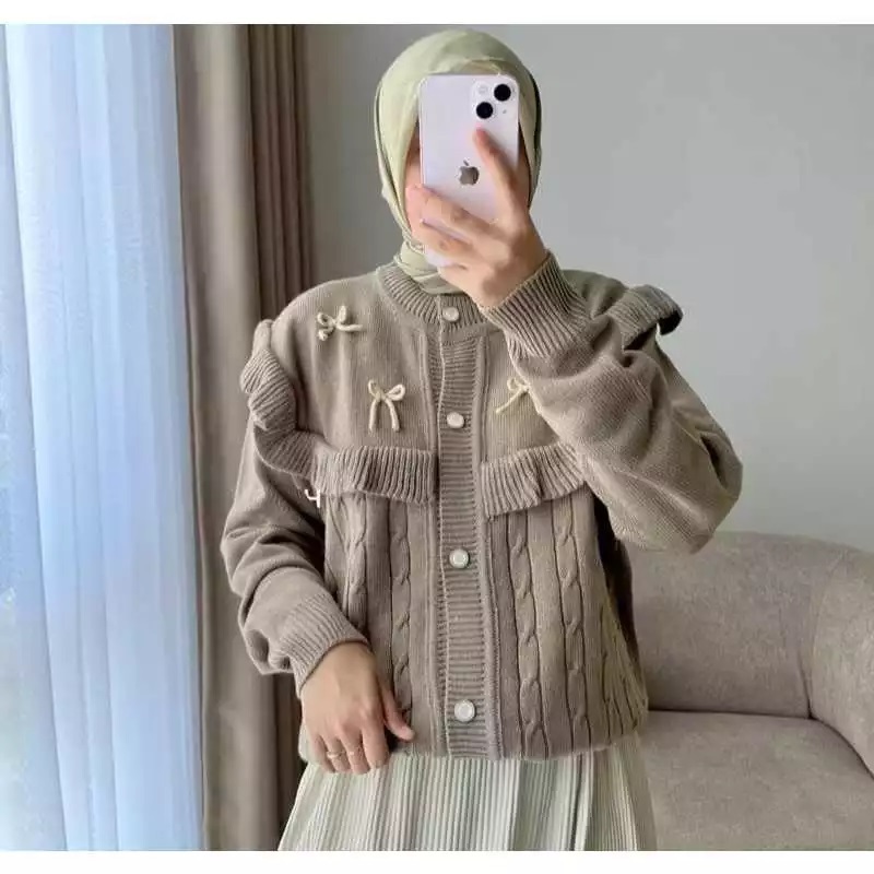 Jual CARDIGAN RAJUT KANCING MOTIF RENDA PITA LUCU WANITA KOREA DARIKA RUFFLE CARDY | Shopee ...