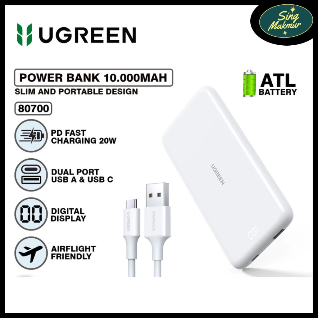 Jual UGREEN Power Bank Ultra Slim 10.000mAh Two Way PD Fast Charging ...