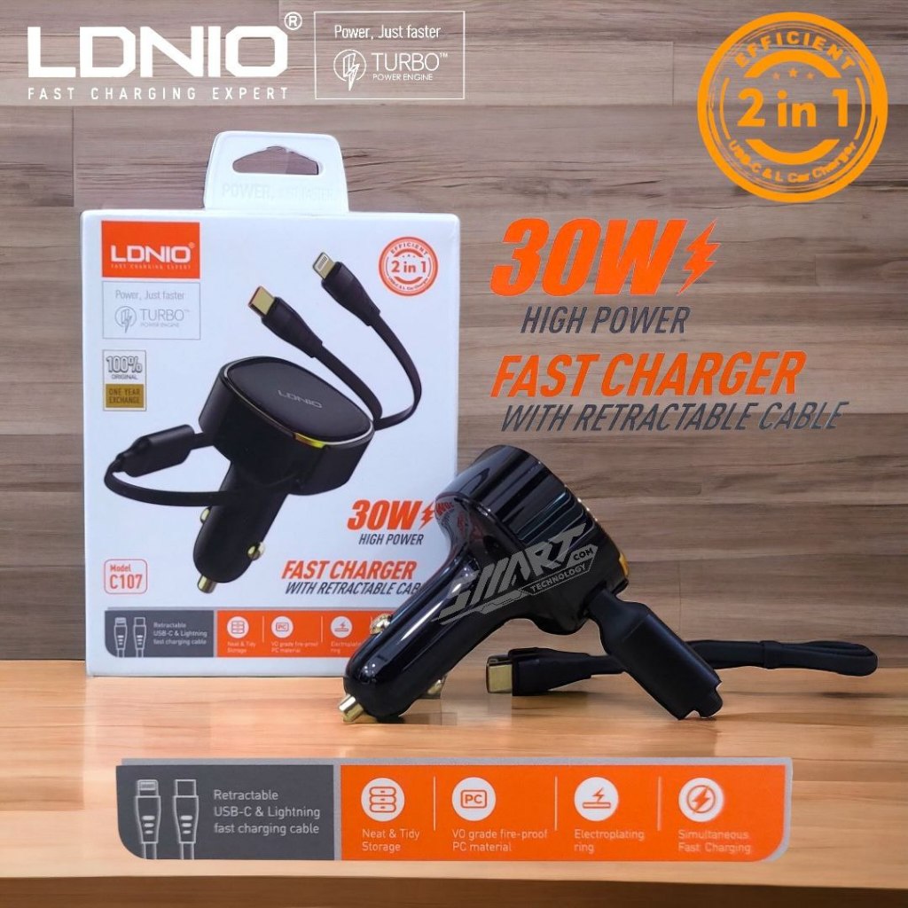 Jual LDNIO Car Charger C107 Adaptor Mobil USB C Lightning 2in1 ...