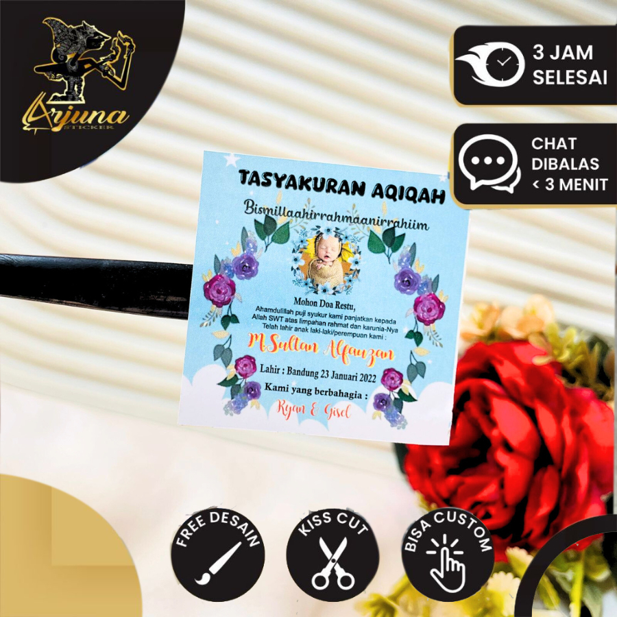 Jual 5-8 Arjuna Sticker Tasyakuran Aqiqah Anak Bentuk Kotak Stiker ...