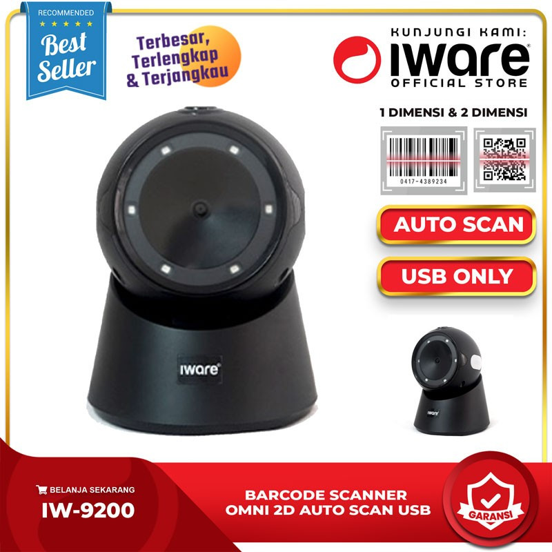 Jual BARCODE SCANNER OMNI 2D AUTO SCAN IWARE IW-9200 USB | Shopee Indonesia