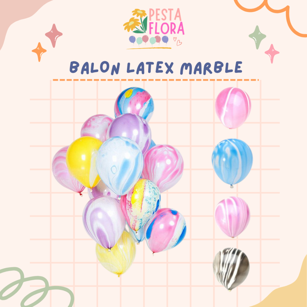 Jual Balon Marble Latex Ukuran 12inch 1 Pack Isi 10pcs | Shopee Indonesia