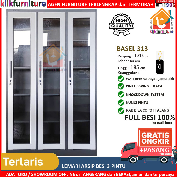 Jual KLIKFURNITURE Lemari Arsip Besi Filing Cabinet Besi 3 Pintu BASEL ...