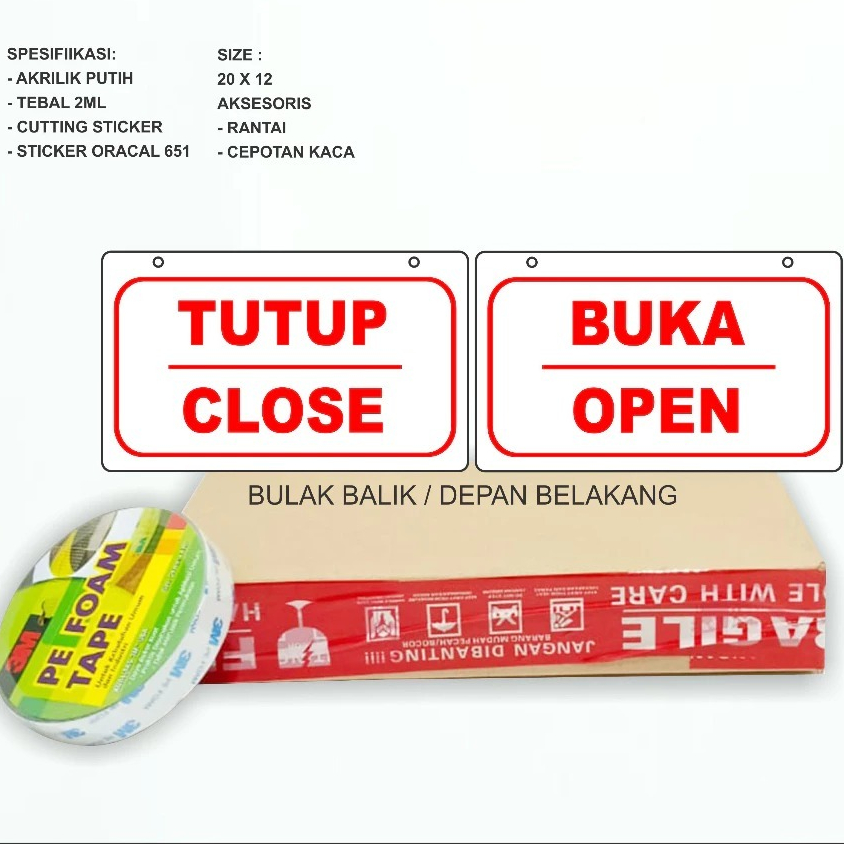 Jual Akrilik Open Close Bolak Balik Acrilyc Putih Cutting Sticker ...