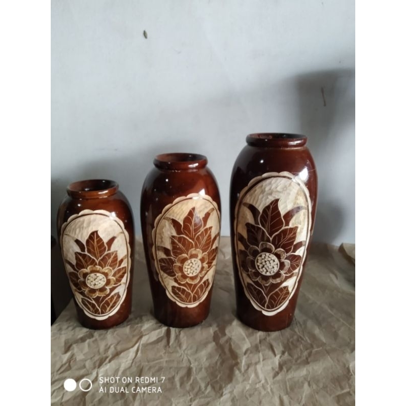 Jual fas Pat bunga gentong 1 set dari kayu jati(3 barang) | Shopee ...