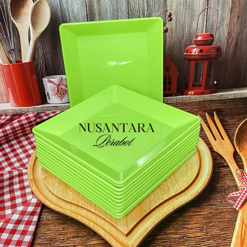 Jual (COD) - 1 Lusin Piring Persegi Semi Melamin Dinnerware (20 cm ...