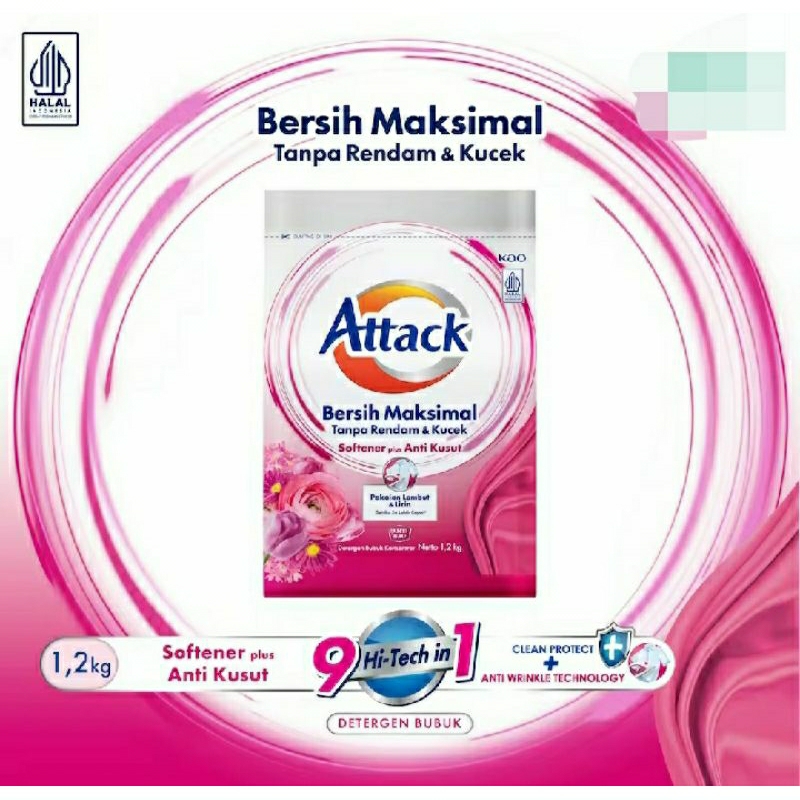 Jual Attack Plus Softener Deterjen Bubuk 1200 gr Sabun Cuci Pakaian Powder 8 Hi Tech in 1 Extra ...