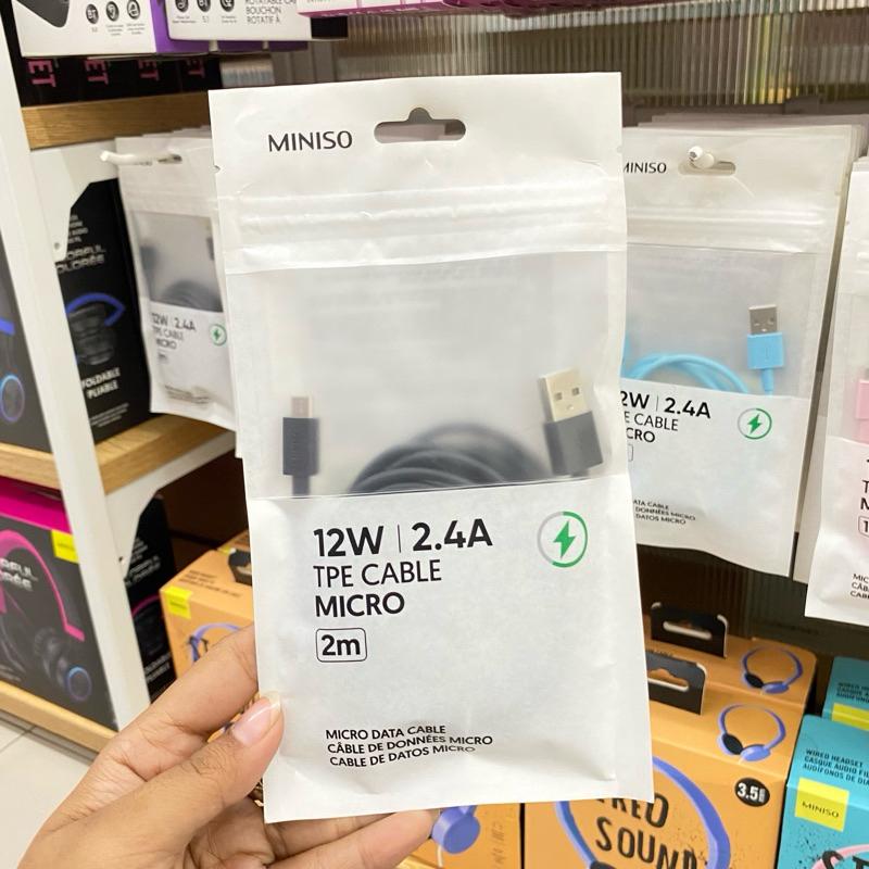 Jual Miniso Micro Data Cable 2m Black / kabel data kabel cas | Shopee ...