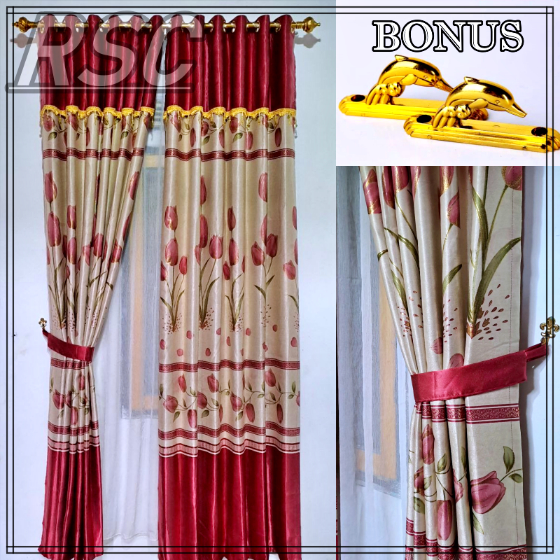 Jual Gorden Jendela Pintu Poni Tempel Motif Bunga Tulip Model Smokring ...