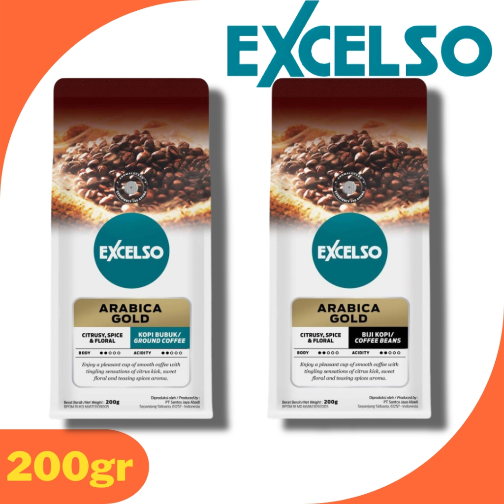 Jual Excelso Arabica Gold Kopi Bubuk / Biji Kopi Kemasan 200gr | Shopee ...