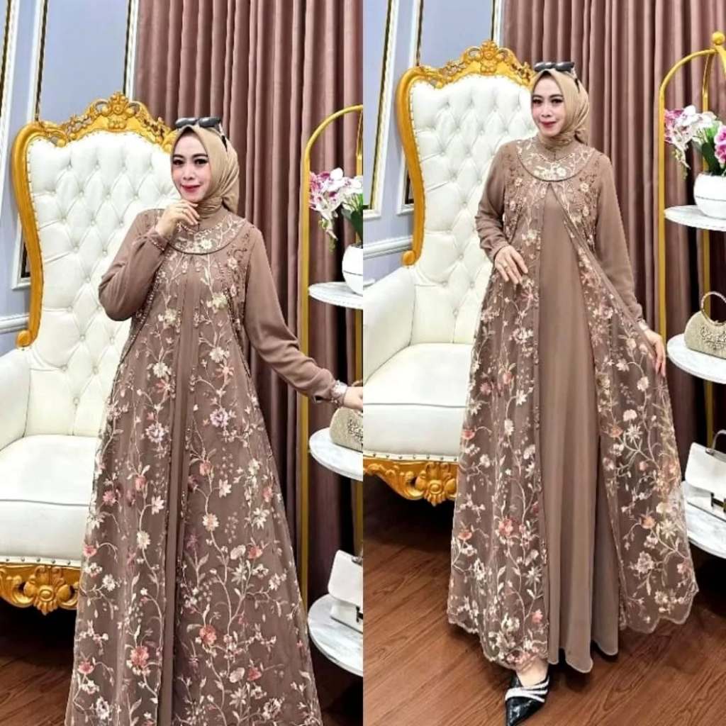 Jual Promo!! Diandra Dress Brokat Kondangan Mewah Elegan / Bahan Ceruty Babydoll Mix Tille ...