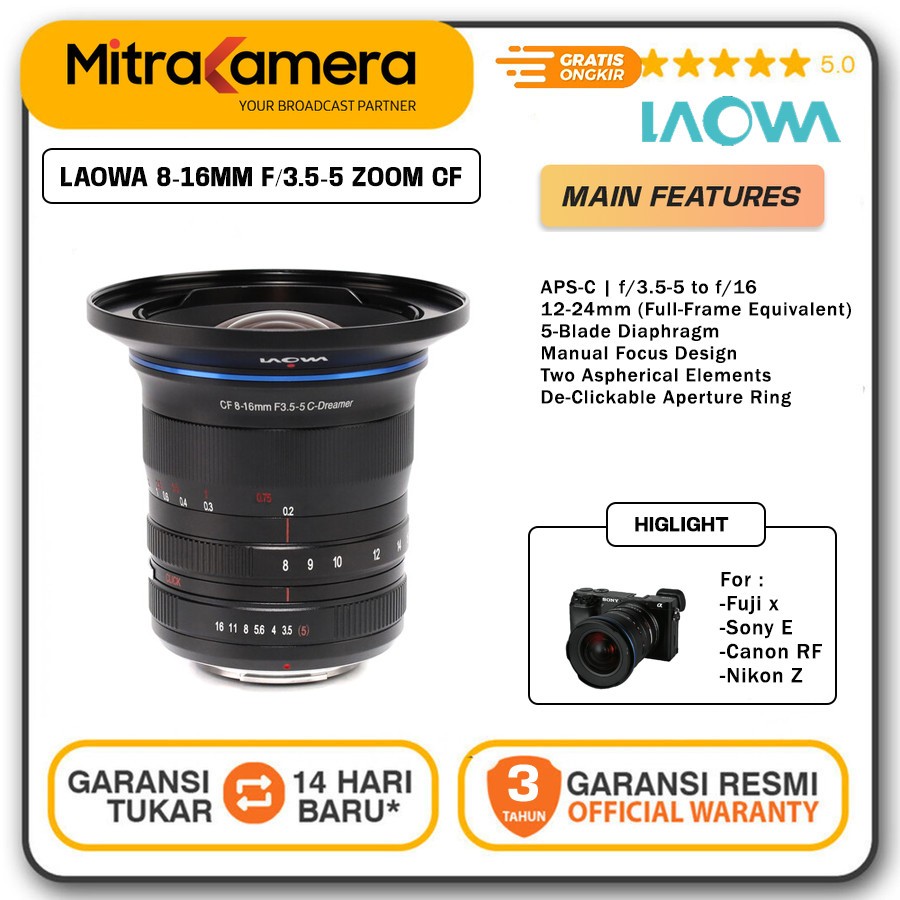 Jual Laowa 8-16mm f/3.5-5 Zoom CF Lens Wide | Shopee Indonesia