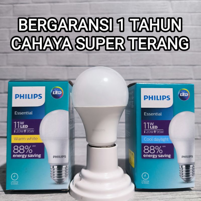 Jual Lampu LED Philips Essential 11W 11 Watt CAHAYA PUTIH / KUNING WARM ...