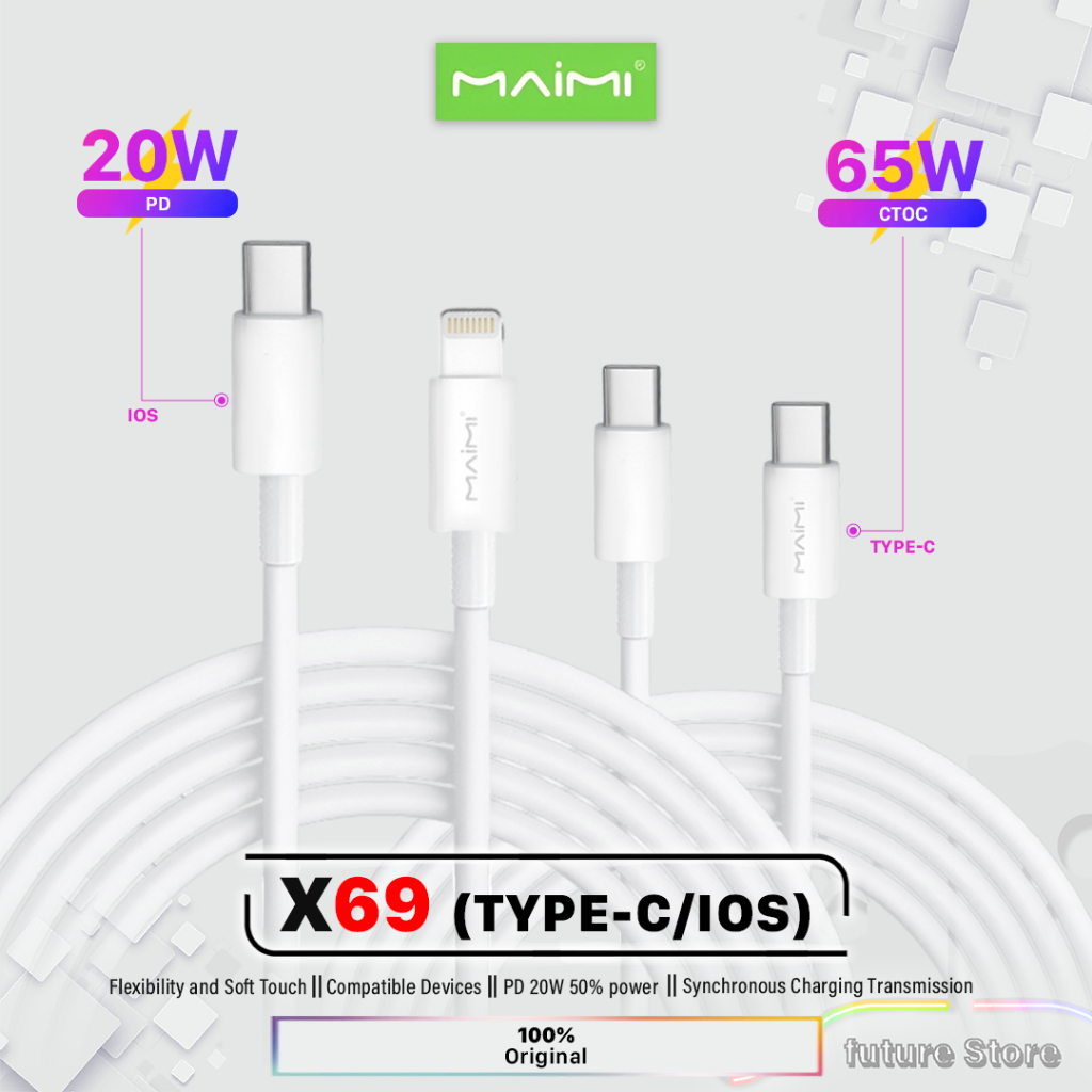 Jual kabel MAIMI X69 IP TYPE C to TYPE C FAST CHARGING-Kabel TYPE C TO ...