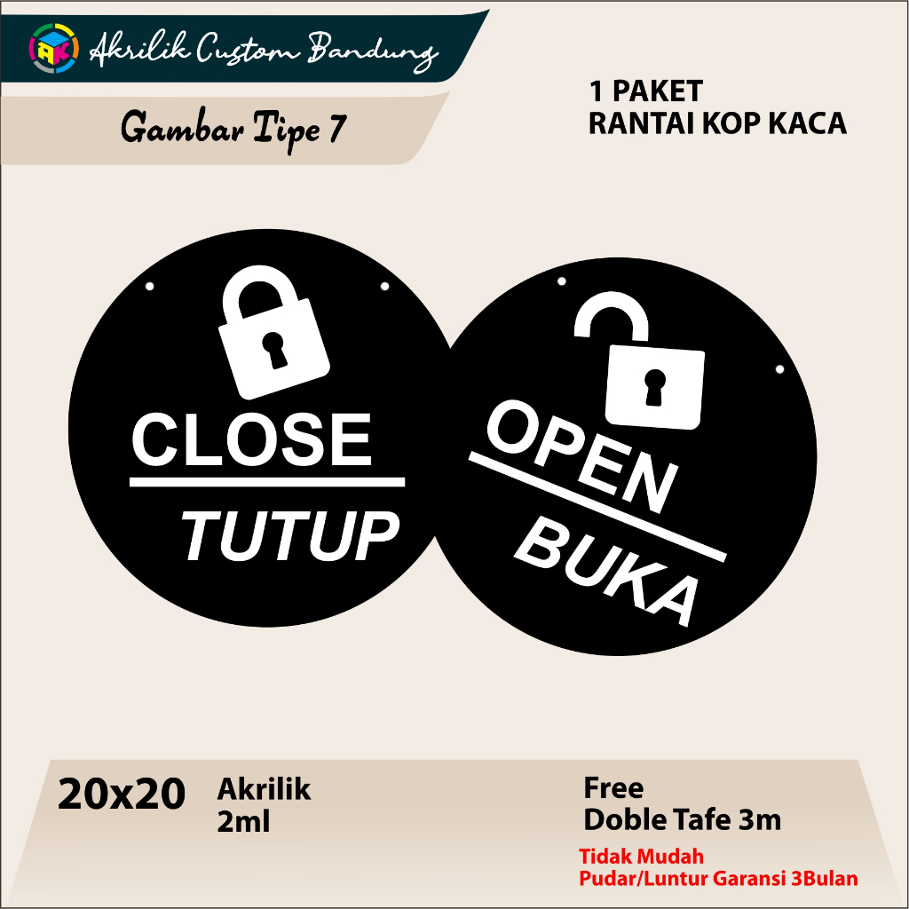 Jual AKRILIK OPEN CLOSE BULAK BALIK TIPE 7 ACRYLIC CUSTOM | Shopee ...