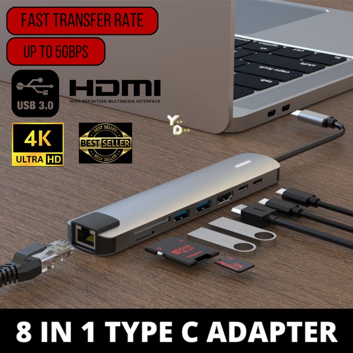 Jual USB Type C in 1 Adapter Connector MacBook Universal HDMI Eth SDTF ...