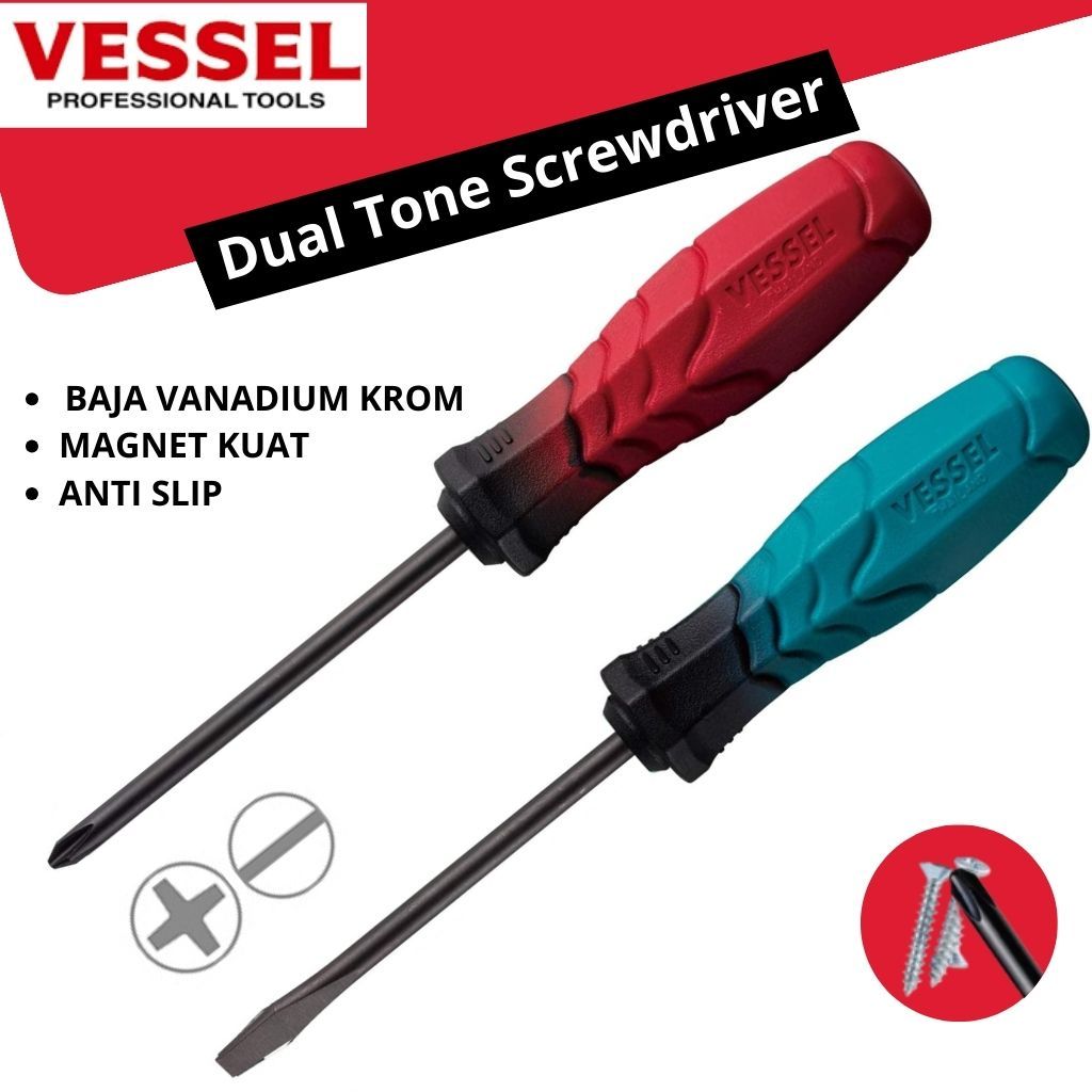 Jual VESSEL Obeng Gagang Plastik Dual Tone Screwdriver No.400A Magnet ...