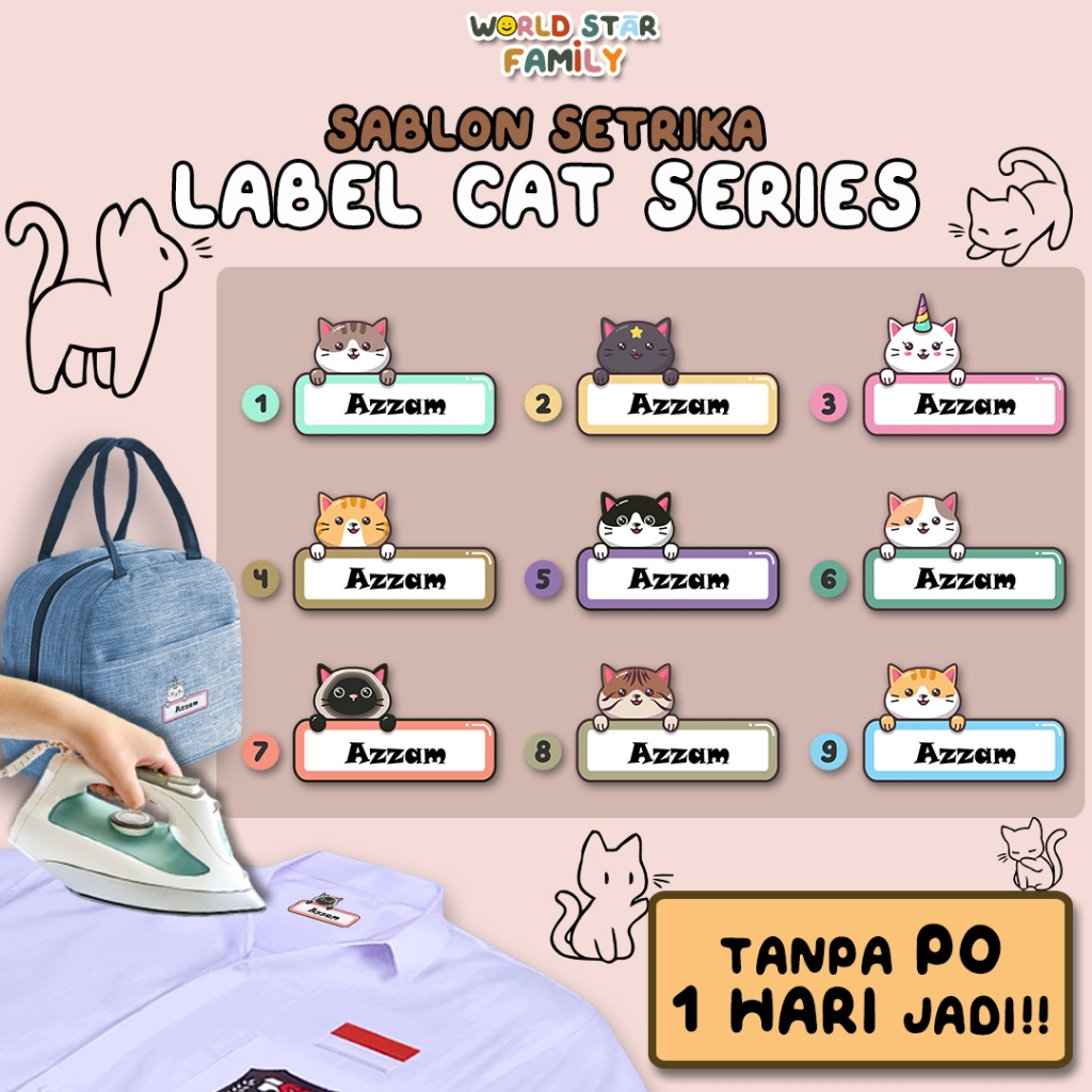 Jual Wsf Stiker Baju Kucing Lucu custom Nama BAYAR 1 Dapat 13 PCS ...