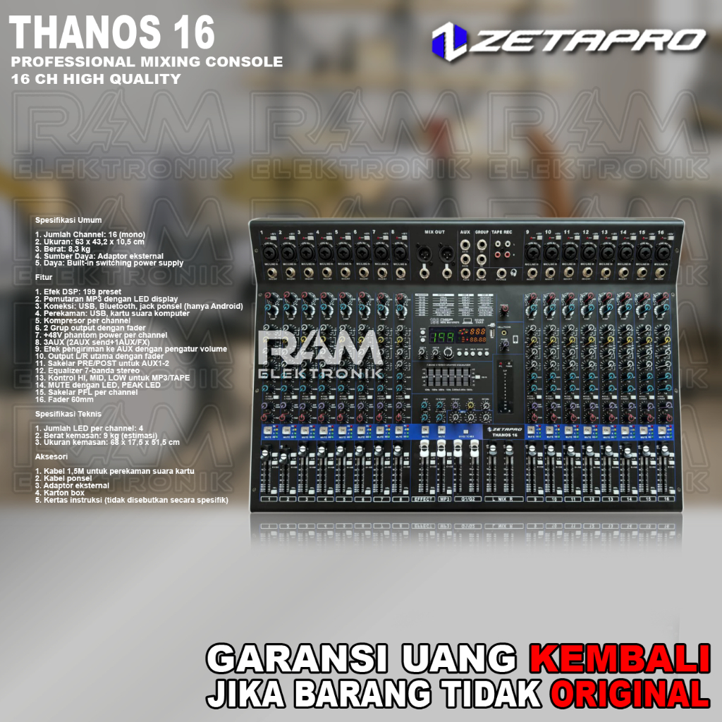 Jual Mixer 16 Channel ZETAPRO THANOS 16 | THANOS16 Bluetooth USB MP3 Original | Shopee Indonesia