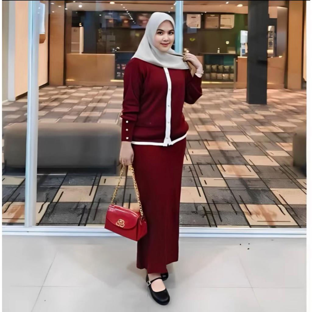 Jual Setelan Ola cardigan rajut wanita atasan rajut premium - rok span ...