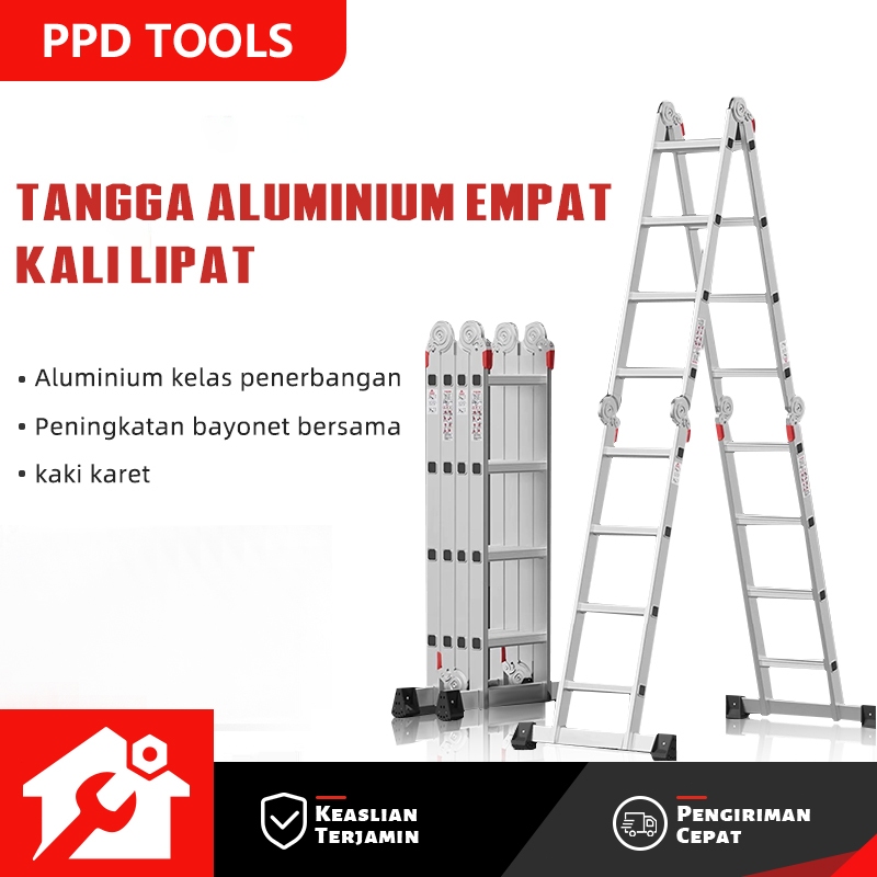 Jual Tangga Aluminium Lipat Empat 3.7M/4.7M/5.8M Tangga Herringbone ...