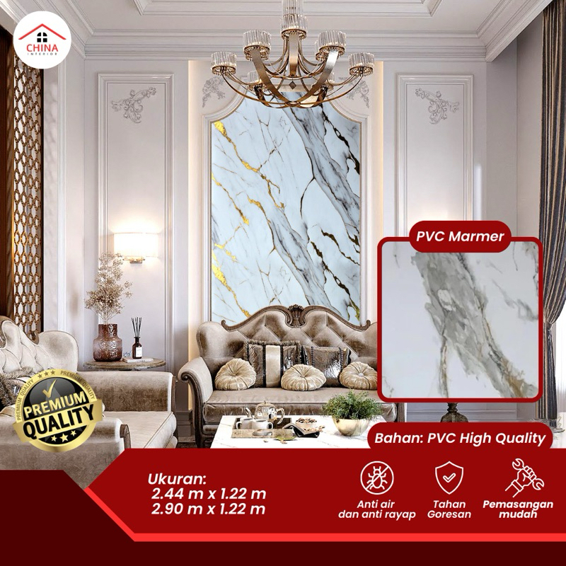 Jual PVC Marmer Panel Motif Corak Marble Sheet Backdrop Glossy 290cm ...
