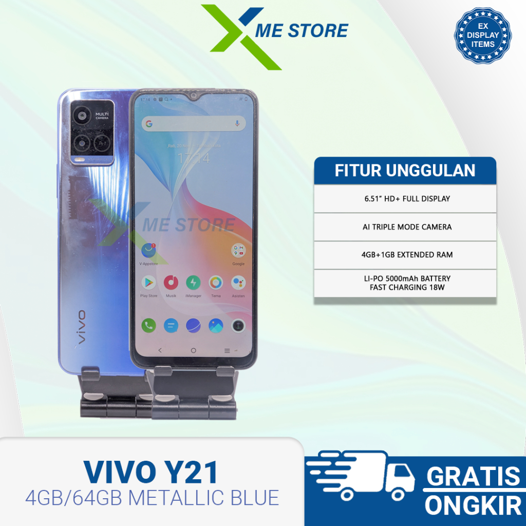 Jual VIVO Y21 4/64 Gb - SECOND - UNIT ONLY - METALIC BLUE | Shopee Indonesia