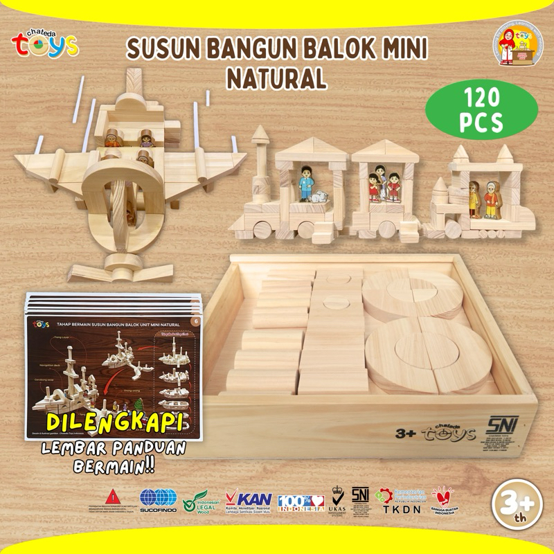 Jual Chateda Toys - Susun Bangun Balok Mini Natural & Warna 120 pcs ...