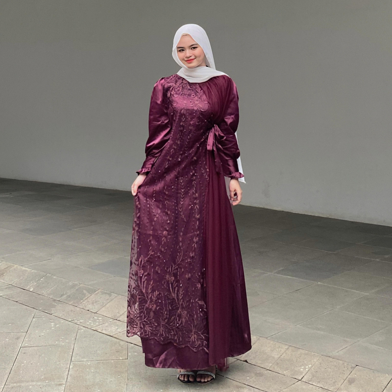 Jual Gamis kondangan remaja Kinar Gamis Brokat Burgundy Premium Maxi Dress Pesta Exclusive ...