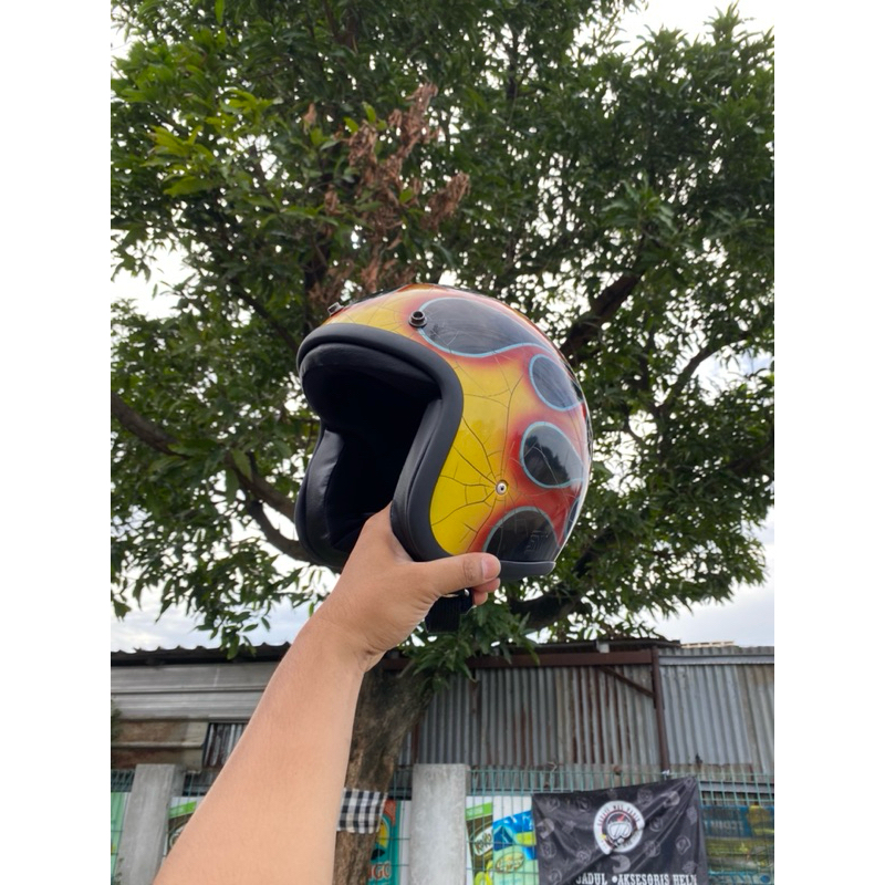 Jual Helm Bogo Kuning Flame Custom | Shopee Indonesia