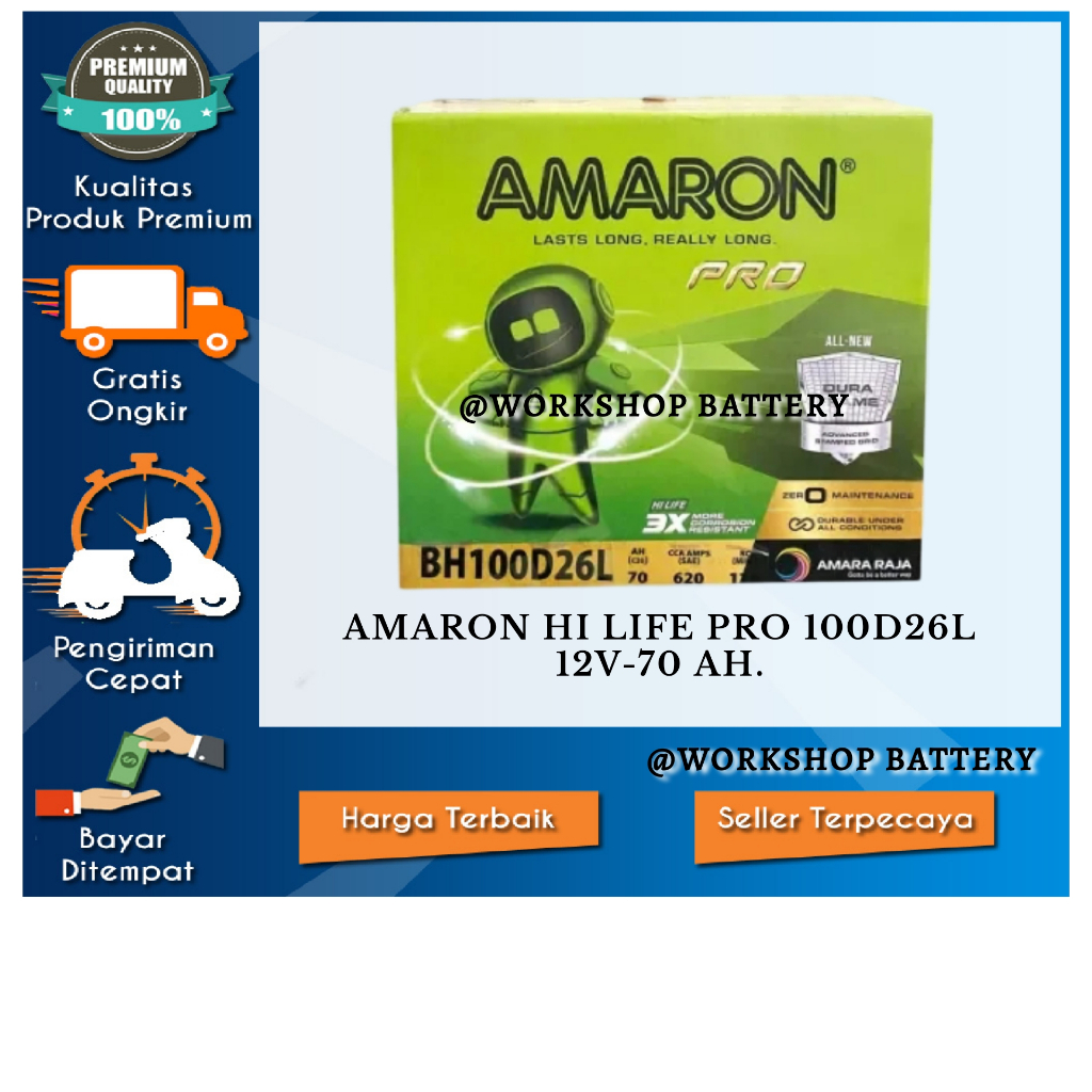 Jual AKI MOBIL PAJERO DIESEL. AMARON HI LIFE PRO 100D26L / NX110-5L 12V-70 AH. | Shopee Indonesia