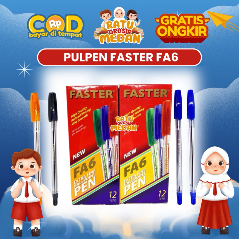 Jual PULPEN FASTER FA6 HITAM / BIRU 1 BOX ISI 12 PCS | Shopee Indonesia