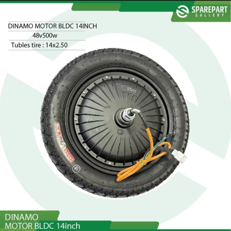 Jual Dinamo bldc 14inch 48v500w electric bike hub motor ring14" dan tubles ban 14x2.50 | Shopee ...