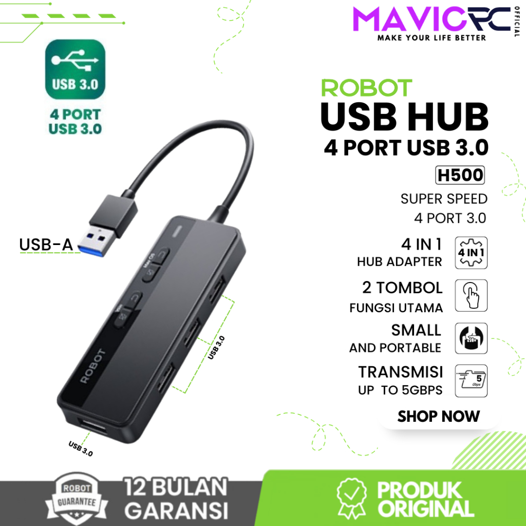Jual ROBOT H500 USB HUB USB 3.0 4 Ports Multifungsi Hub High Speed ...