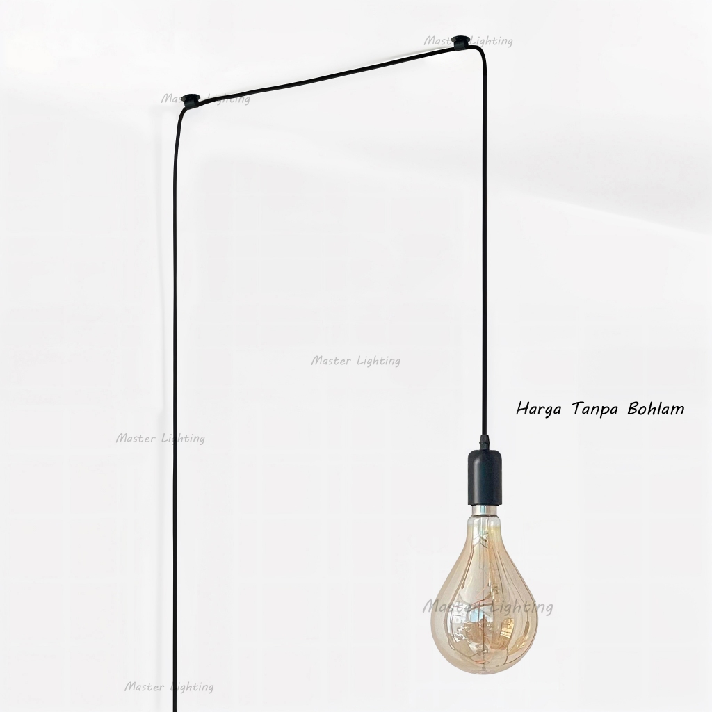 Jual Fiting lampu gantung hitam kabel saklar on/off + colokan broco ...