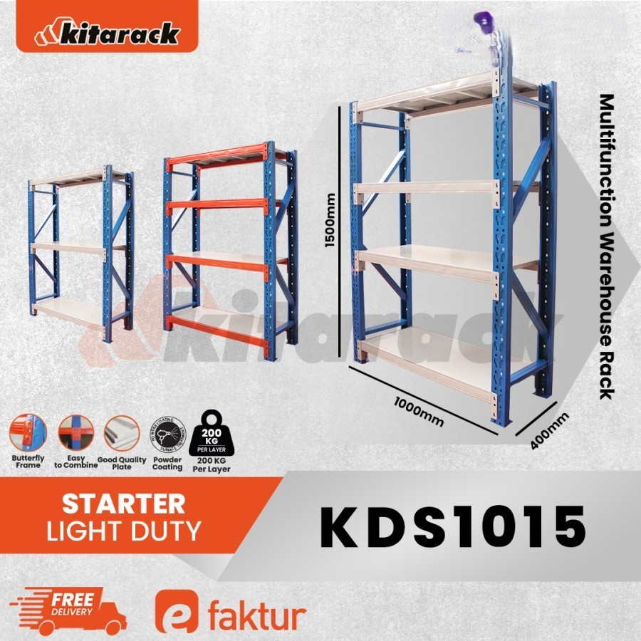 Jual KDS1015 Rack Gudang Besi 200KG Rak Gudang Light Duty Panjang 1M ...