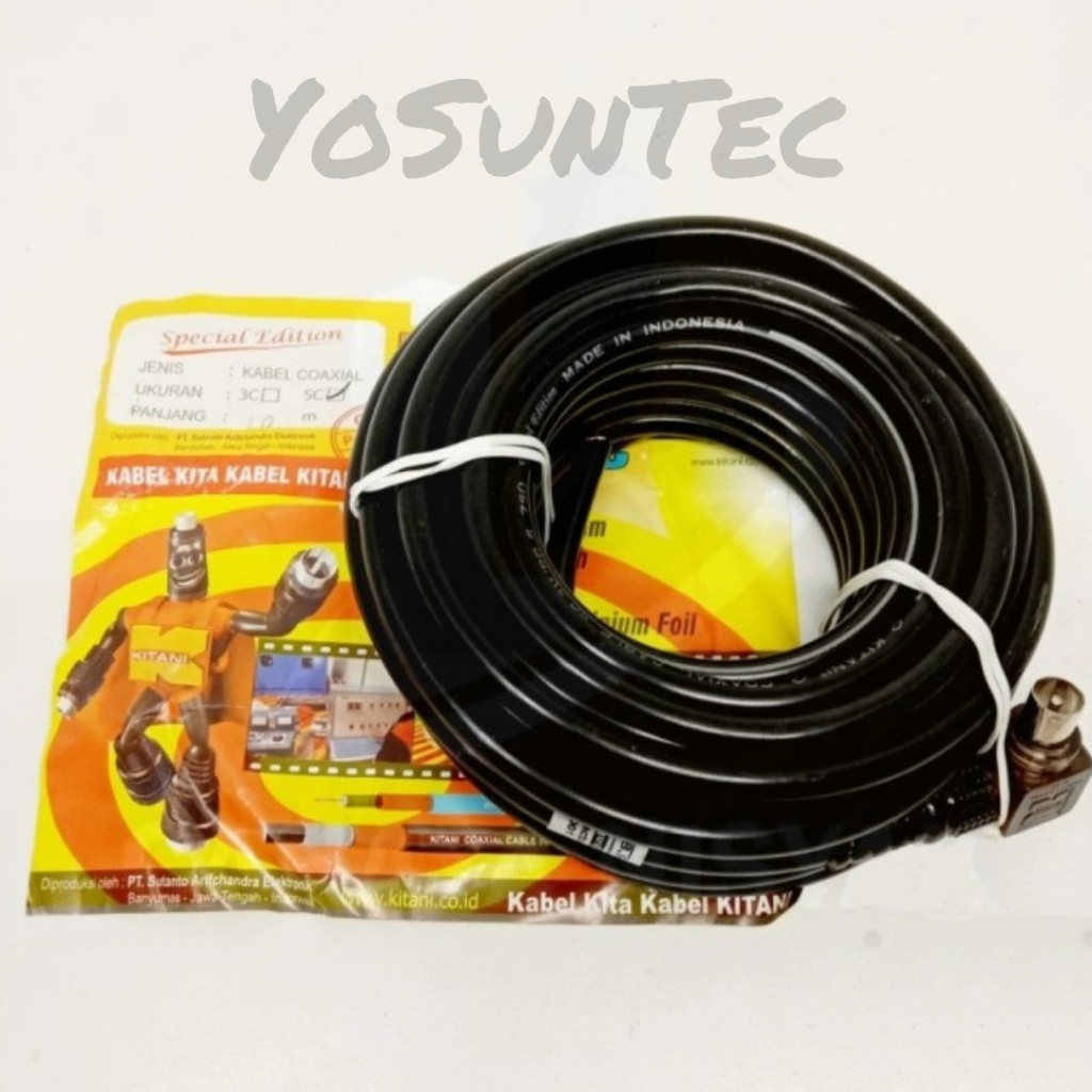Jual Kabel Antena TV Kitani 5C 2V Panjang 10 Meter RG6 + Jack TV Coaxial Cable | Shopee Indonesia