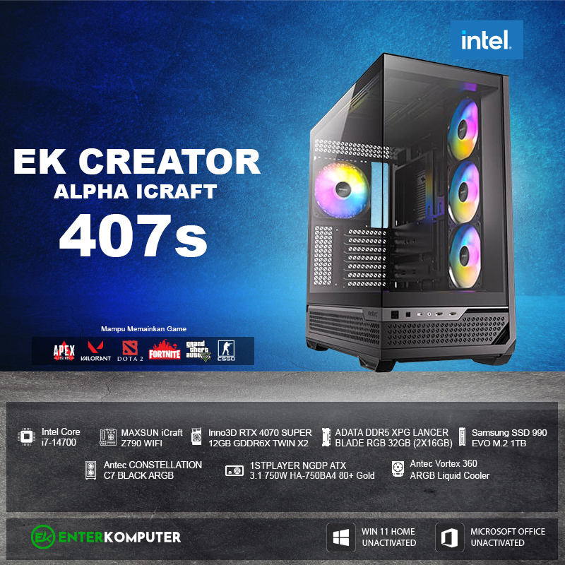 Jual PC Rakitan EK Creator Alpha iCraft 407s - Core i7 RTX 4070 SUPER - Enter Komputer | Shopee ...