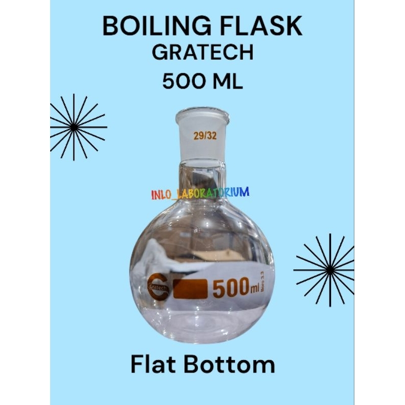 Jual Boiling Flask GRATECH 500 ml NS 29/32 Flat Bottom/Labu Didih ...