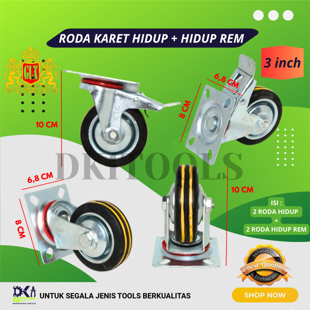 Jual GLX Roda Karet Hidup / Roda Karet Mati / Roda Karet Hidup Rem ...