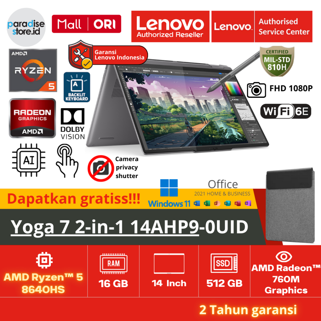 Jual Laptop Lenovo Yoga 7 2-in-1 14AHP9 OLED TOUCH Ryzen 5 16GB 512GB | Shopee Indonesia