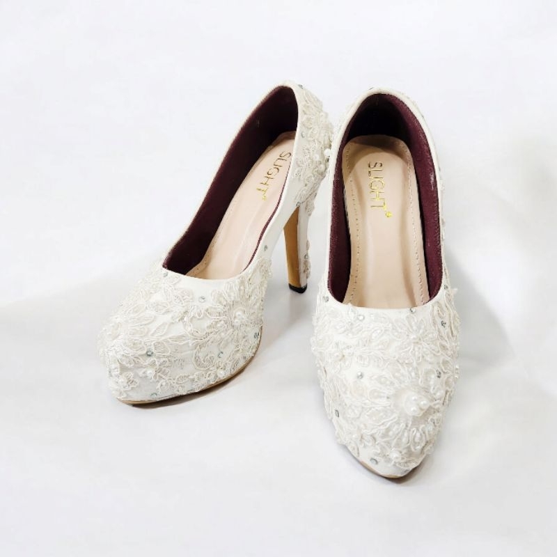 Jual SLIGHT Platform Brukat Putih 12cm Display Stock 36 Wedding Shoes ...